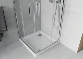 Mexen Rio, čtvercový sprchový kout 90 x 90 cm, 6mm čiré sklo, chromový profil + bílá sprchová vanička, 860-090-090-01-00-4010