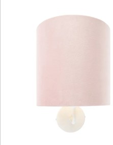 Vintage nástěnná lampa bílá s odstínem růžového sametu - Matt