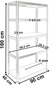 Regál 180x90x30 cm stříbrný
