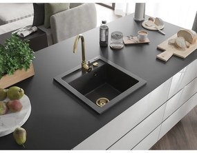 Mexen Vito, granitový dřez 520x490x210 mm, 1-komorový, černá skvrnitá se zlatým sifonem, 6503521000-76-G