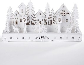 Dřevěná LED dekorace VESNICE bílá délka 30 cm