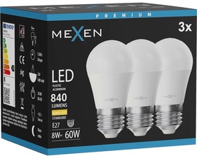 Mexen Nova 3x LED žárovka E27, G45, 8W, Teplá - 3000K, 840 lm - L101-E27-0830-01x03