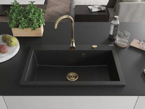 Mexen Elix granitový dřez 1-komorový 800 x 500 mm, černý, zlatý sifon - 6527801005-77-G