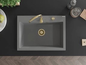 Mexen Elix, 1-korový granitový dřez 700 x 500 mm, šedá, zlatý sifon, 6526701005-71-G