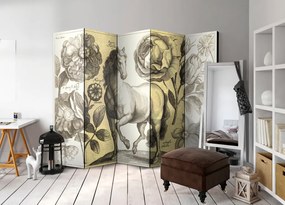 Pokojová zástěna Kůň II - romantické zvíře a rostliny na světlém pozadí v retro stylu