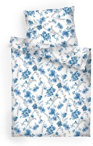 Dadka Povlečení flanel Kvítí modré na bílém 240x200, 2x70x90 cm