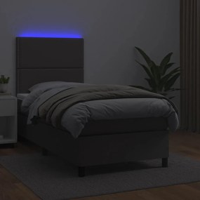 Box spring postel s matrací a LED šedá 100x200 cm umělá kůže 3135871