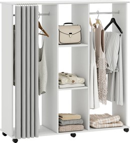 HOMCOM Šatní skříň, šatník, mobilní úložný nábytek 6 koleček 120L x 40l x 128H cm, bílý