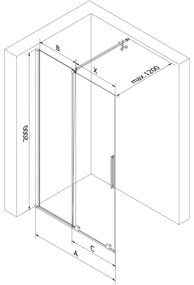 Mexen Velar, sprchová zástěna s posuvnými dveřmi Walk-in 130 x 200 cm, 8mm čiré sklo, broušená ocel, 871-130-000-03-97