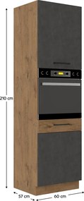 Vysoká skříňka, dub lancelot / šedá matná, VEGA 60 DP-210 2F