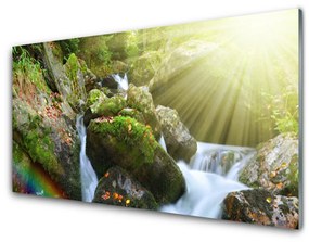Obraz na skle Vodopád Duha Příroda Potok 120x60 cm