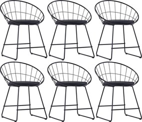 vidaXL Jídelní židle se sedáky z umělé kůže 6 ks ocelové [276236] Barva: Černá