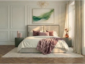 Béžová/taupe čalouněná dvoulůžková postel s úložným prostorem s roštem 180x200 cm Mara – Bobochic Paris