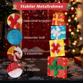 Costway 120 cm Osvětlené dárkové krabičky 2 D Sada vánočních dekorací s LED
