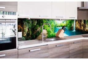 DIMEX | Fototapeta do kuchyně Relax v lese KI-260-034 | 260 x 60 cm | zelená, modrá, hnědá