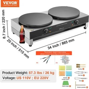 40,6 cm elektrický krepovač Komerční krepovačka 6000 W s dvojitou hlavou