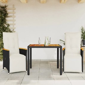 3dílný zahradní bistro set s poduškami černý polyratan 3276959