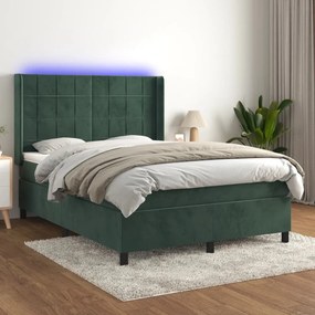 Box spring postel s matrací a LED tmavě zelená 140x190 cm samet 3139562