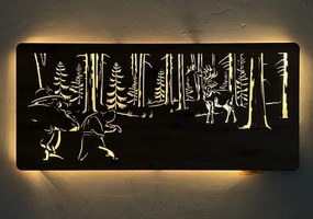 Li-Go "Jelen a myslivec" světelný obraz s baterií 110x50cm varianta: ovládání na obraze bez dálkového ovladače, provedení: dub