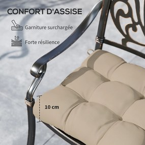 Souprava 4 zahradních polštářů Outsunny, prošívané venkovní polštáře, 10 cm výplň s vázáním, rozměr 48Š x 48H cm, Khaki