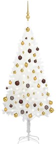 Umělý vánoční stromek s LED a sadou koulí bílý 150 cm