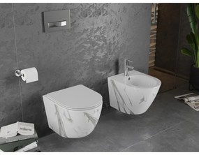 Mexen Lena, závěsná WC mísa Rimless s duroplastovým sedátkem s pomalým zavíráním, imitace mramoru-bílý kámen, 30224094