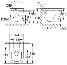 GROHE 39328000 - Závěsné WC EURO CERAMIC 540 × 374 mm keramika/bílá