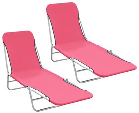 Skládací zahradní lehátka 2 ks ocel a textil růžová 310345