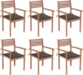 vidaXL Stohovatelné zahradní židle s poduškami 6 ks masivní teak [3072572] Barva: taupe