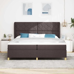 Postel s boxspringem s čelo Tmavě hnědá 200 x 200 cm textil 3340840