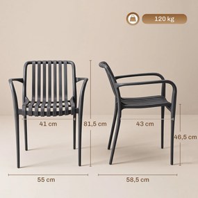 Outsunny 4dílné skládací zahradní židle – žebernatý sedák s područkami, ergonomické, nosnost 120 kg, tmavě šedé