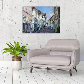 Skleněný obraz - Ulička starého města, akrylová malba (70x50 cm)