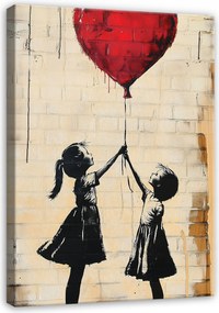 Obraz 75x100 Děti koule srdce Banksy pouliční umění graffiti šablona