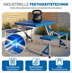 Casaria Kempingový stůl pro 4 osoby – modrý, skládací
