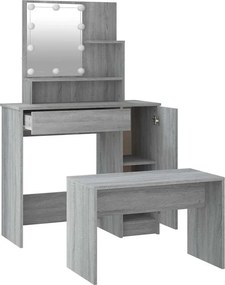 Toaletní stolek sada s LED šedý sonoma kompozitní dřevo 3114121