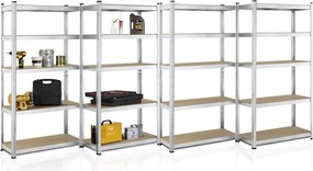 Juskys Sada kovových regálů Basic 180 × 90 × 40 cm Barva: stříbrná, Velikost sady: 4 ks