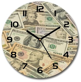 Wallmuralia Skleněné hodiny na stěnu Peníze dolary fi 30 cm