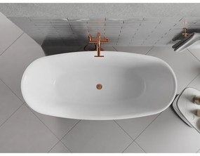 Mexen Luvo Slim, volně stojící vana 170 × 75 cm, bílá lesklá, růžové zlato přepad, 52801707500-60