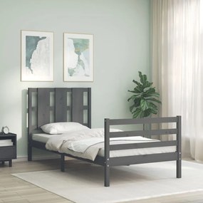 Rám postele s čelem šedý 90 x 200 cm masivní dřevo,  3194103 HangarStore.cz