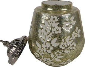 Zelená skleněná svítící LED lucerna s kvítky Balli - Ø 13*19 cm