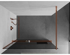 Mexen Kioto+, sprchová zástěna s poličkou a držákem na ručníky 120 x 200 cm, 8mm šedé sklo, profil růžové zlato, 800-120-121-60-40