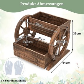 Costway 2Patrový květináč Dřevěný rustikální dřevěný vozíkový květináč