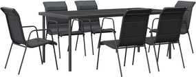 7dílný zahradní jídelní set černý ocel a textilen 3200700