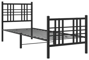 Kovový rám postele s hlavovým a nožním čelem černý 80 x 200 cm