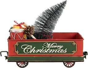 Červený retro model vagón s dárky a stromkem Christmas - 31*15*25 cm