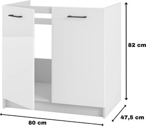 Kuchyňská skříňka Stojící Dolní Bílá Akryl Lesk bez Desky pod Dřez 80 CM