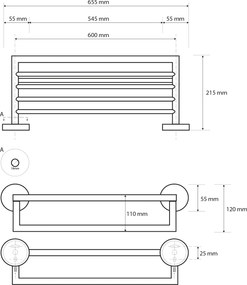 Sapho, X-STEEL polička na ručníky s hrazdou, broušená nerez, XS406