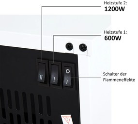 HOMCOM 1200W elektrický krb s efektem plamene v bílé barvě, elektrický krb pro útulnou atmosféru