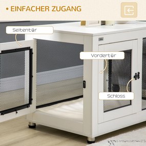 PawHut klec pro psy se stolkem, polštář, 2 dvířka, psí bouda, bouda pro psy, vnitřní box pro psy, boční stolek, bílá+černá, 94 x 60 x 71,5 cm | Aosom