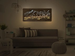 Li-Go "Hory s ptáky" světelný obraz s baterií 110x50cm varianta: ovládání na obraze bez dálkového ovladače, provedení: dub světlý
